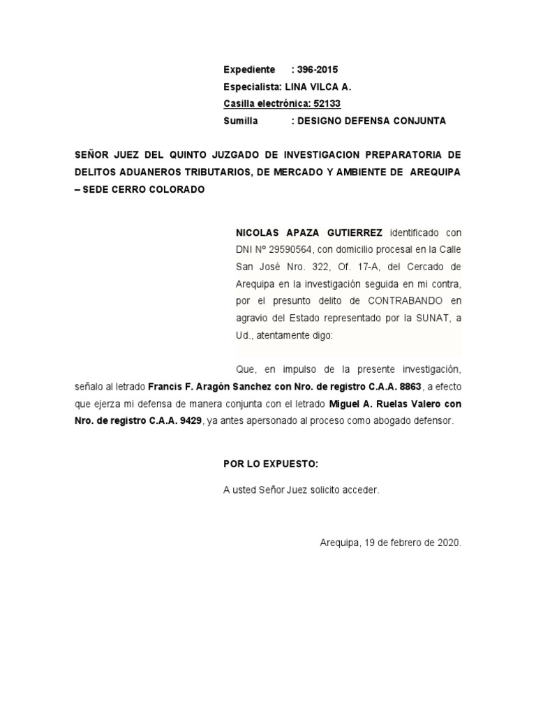 Apersonamiento Defensa Conjunta | PDF