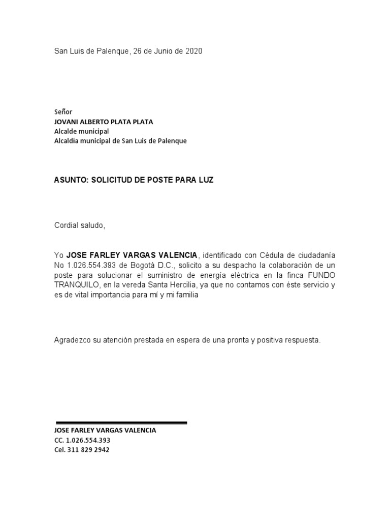 Solicitud Poste Luz | PDF