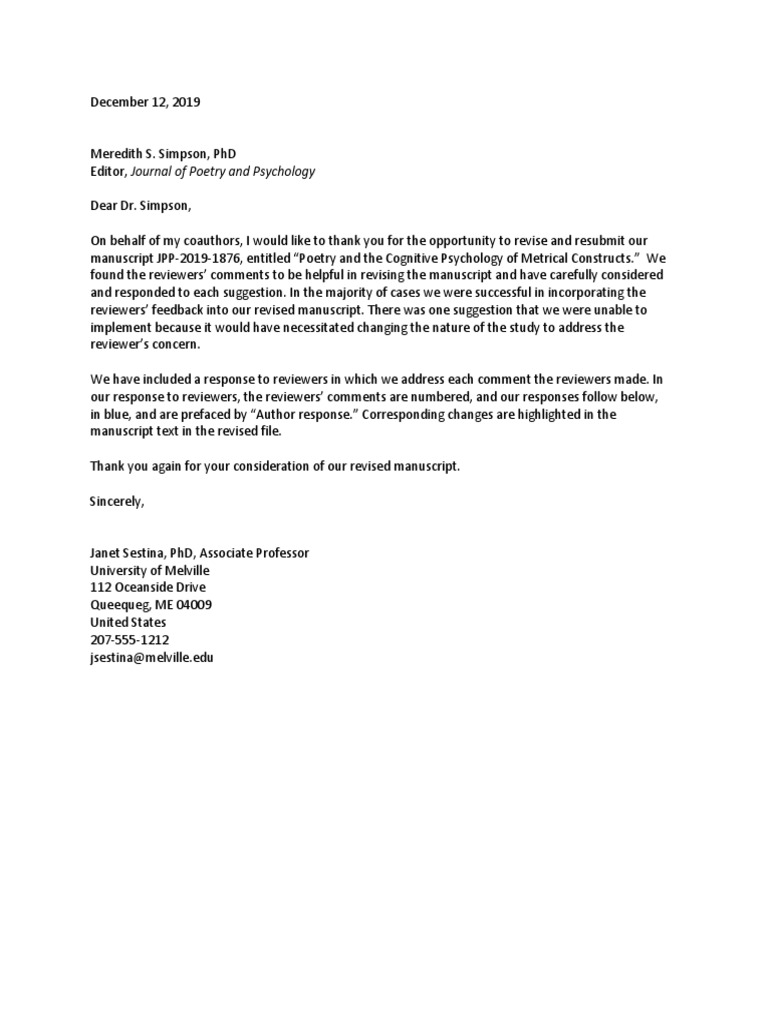 Sample Cover Letter Resubmitted | PDF