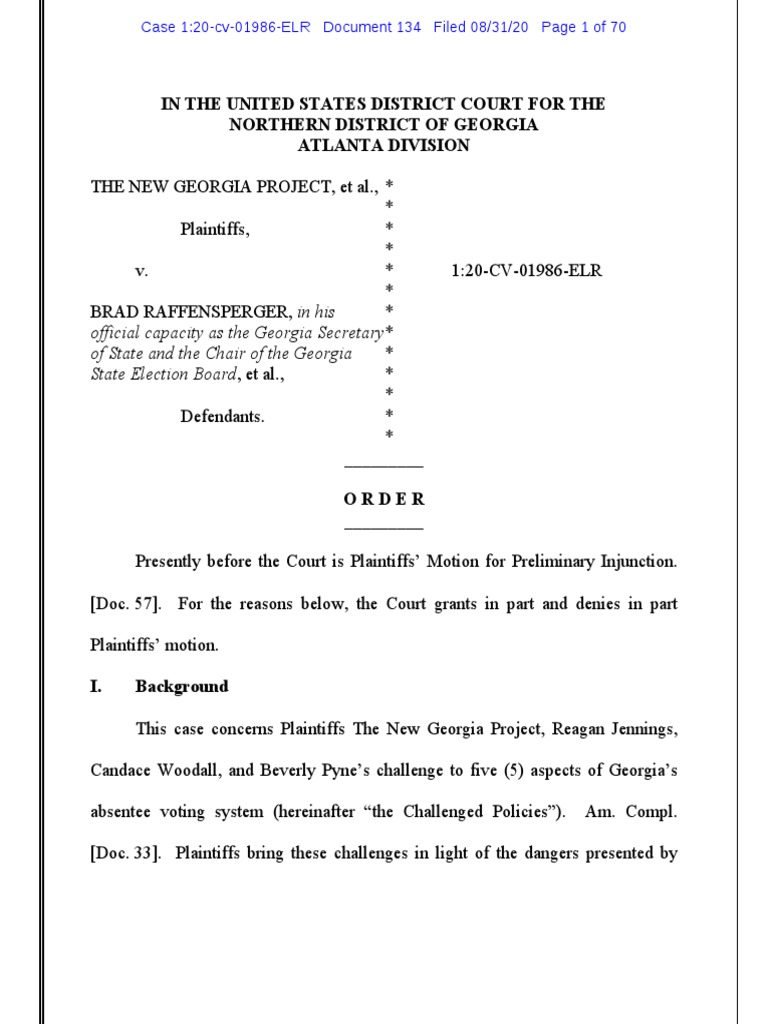 Georgia Absentee Voting Laws Challenge | PDF | Standing (Law ...