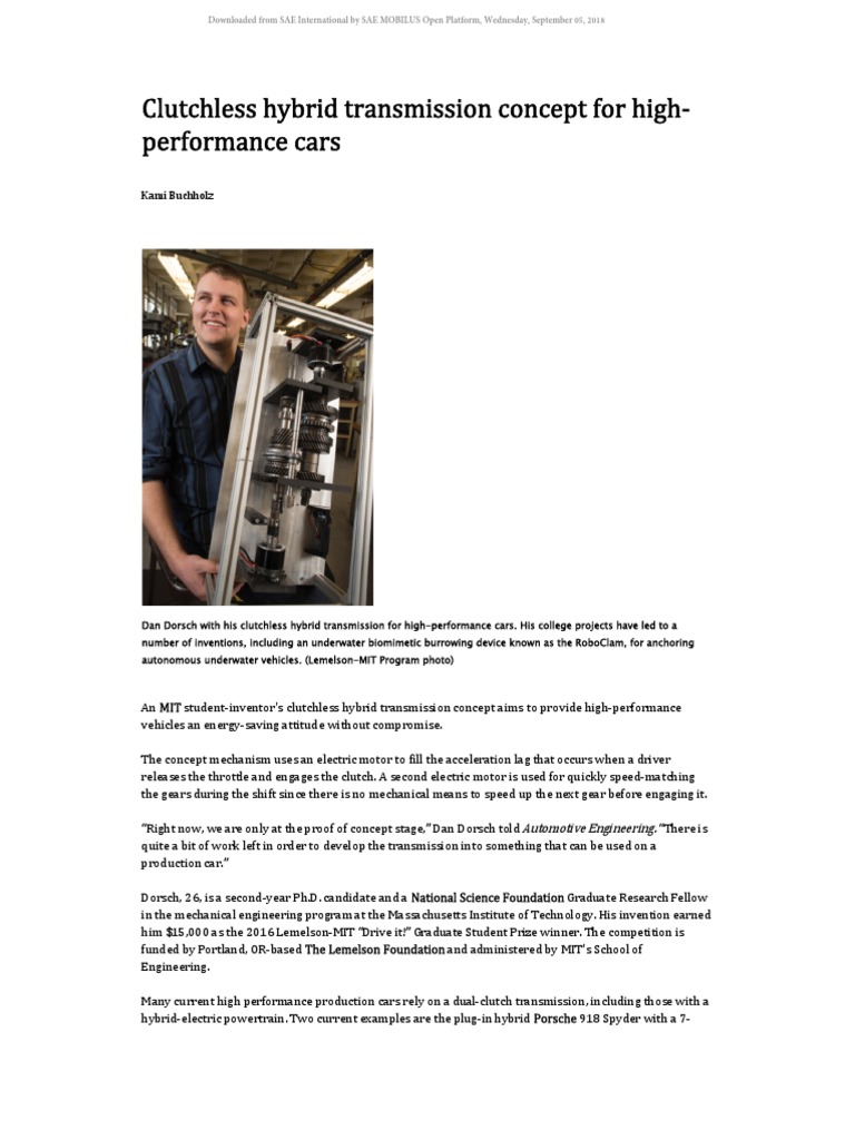 Clutchless Hybrid Transmission Concept For High-Performance Cars | PDF ...