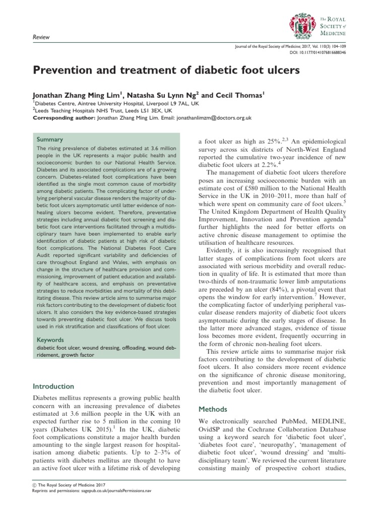 Prevention and Treatment of Diabetic Foot Ulcers. Journal of The Royal ...