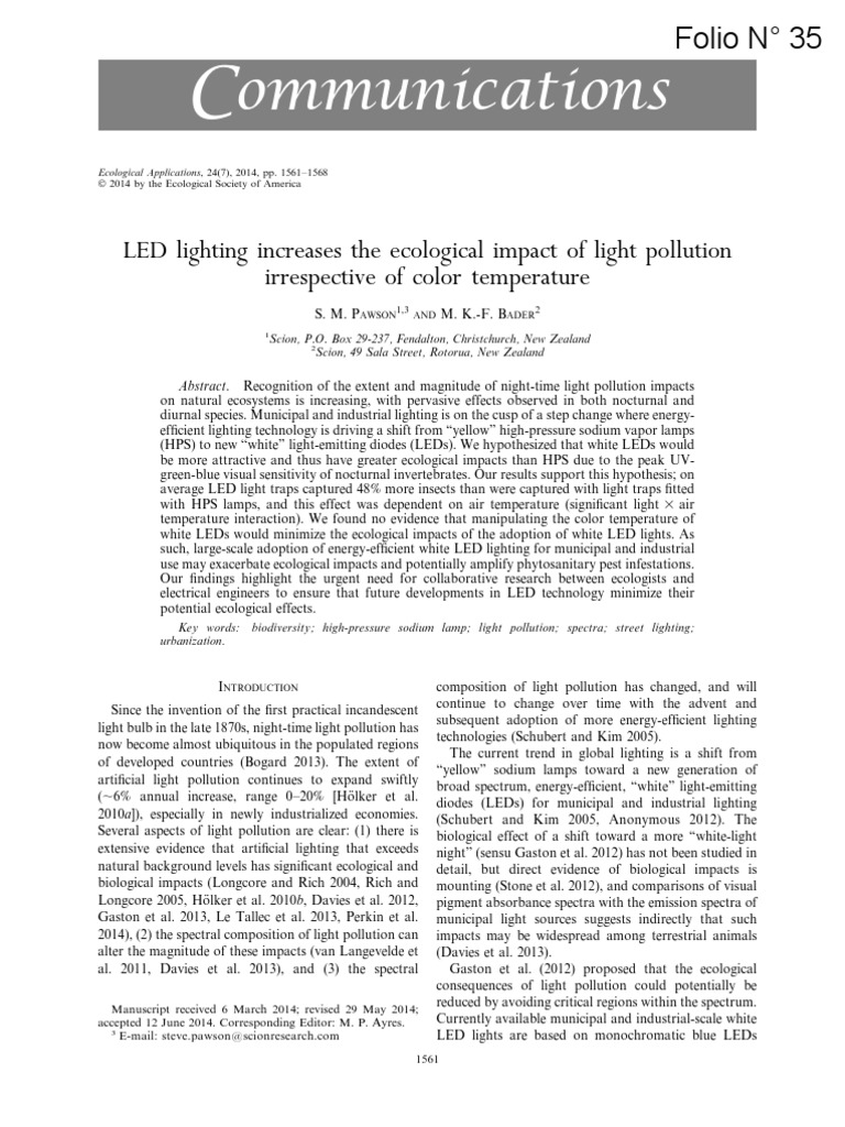 LED Lighting Increases Ecological Impact of Light Pollution Pawson y ...