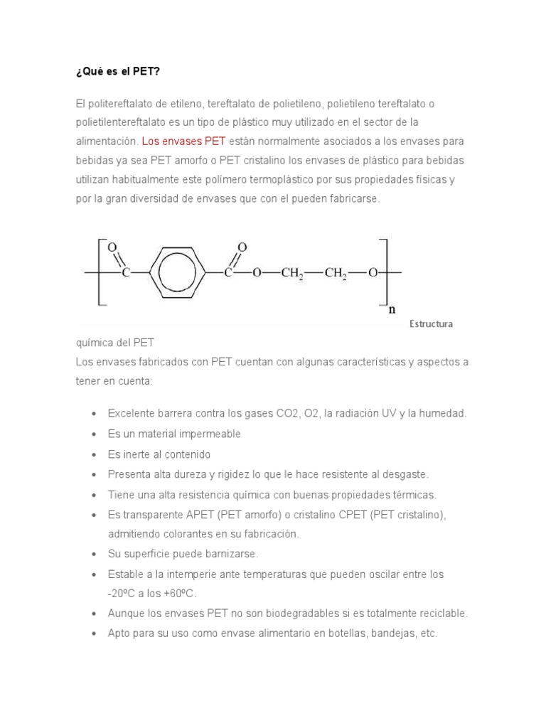 Qué Es El PET | PDF | El plastico | Polímeros orgánicos