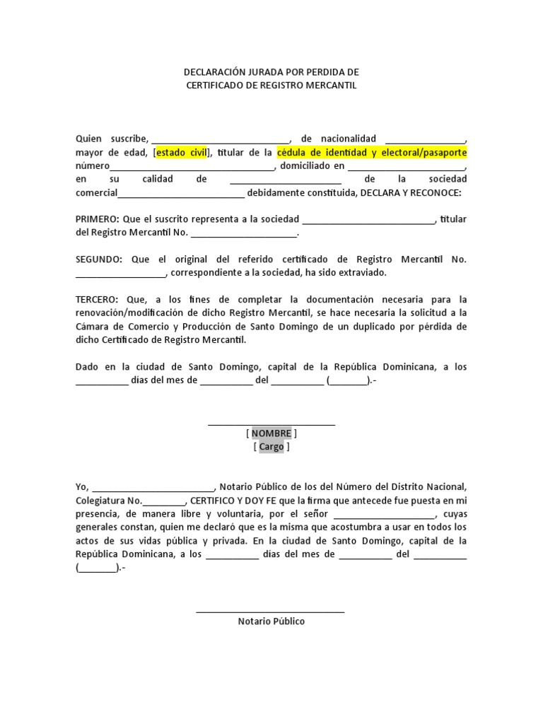 Declaración Jurada Por Perdida | PDF