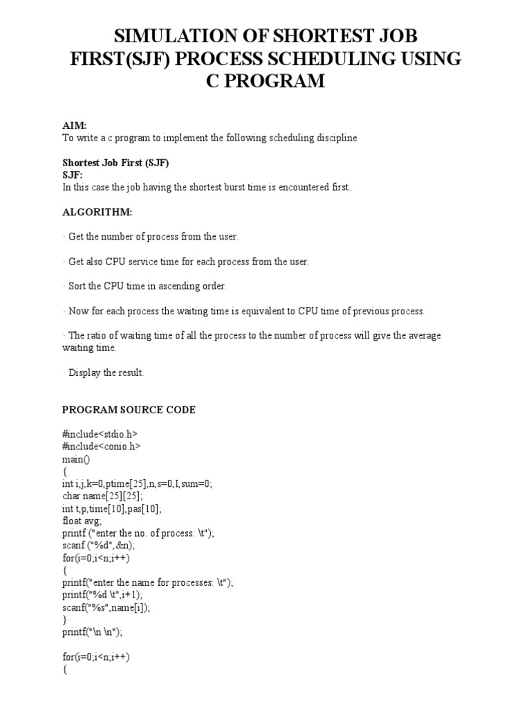 Simulation of Shortest Job First | PDF