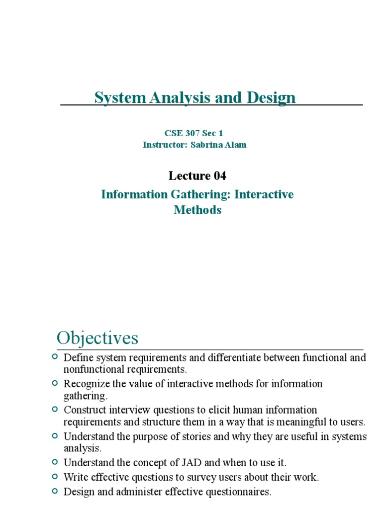 System Analysis and Design: Information Gathering: Interactive Methods | PDF | Questionnaire ...