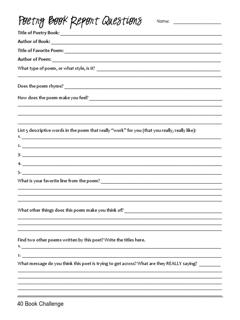Poetry Book Report Template | PDF | Poetry | Poems