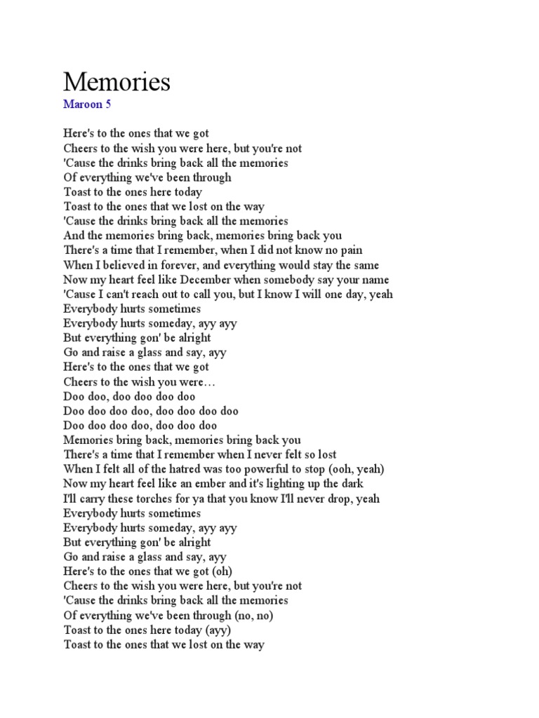 Maroon 5 - Memories Lyrics | PDF | Art | Poetry