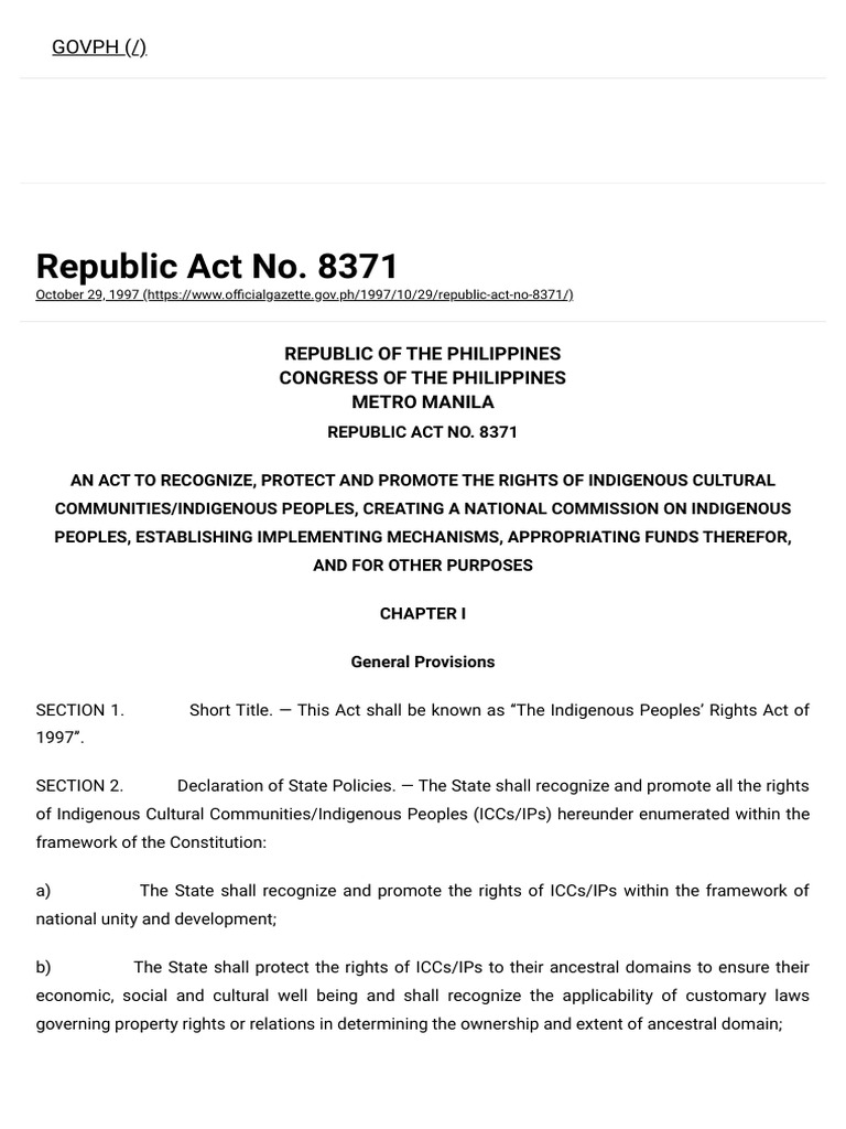 R. A. No. 8371 Official Gazette of The Republic of The Philippines ...