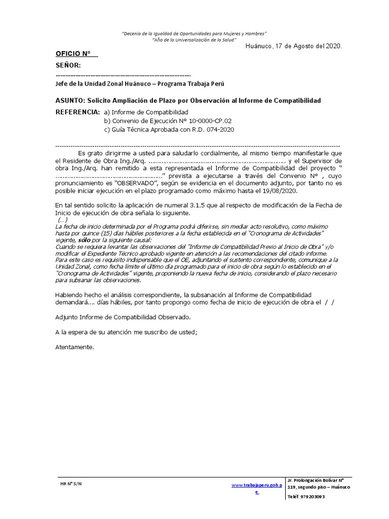 Modelo para Solicitud de Ampliación de Plazo | PDF | Gobierno