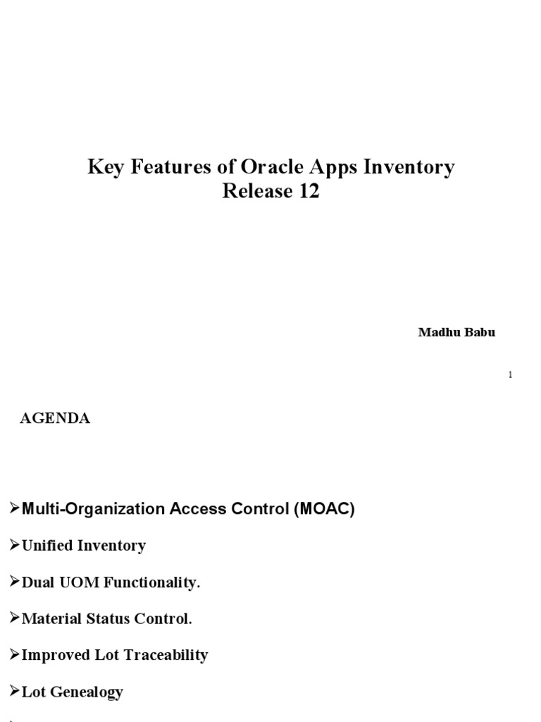Key Features of Oracle Apps Inventory Release 12: Madhu Babu | PDF ...