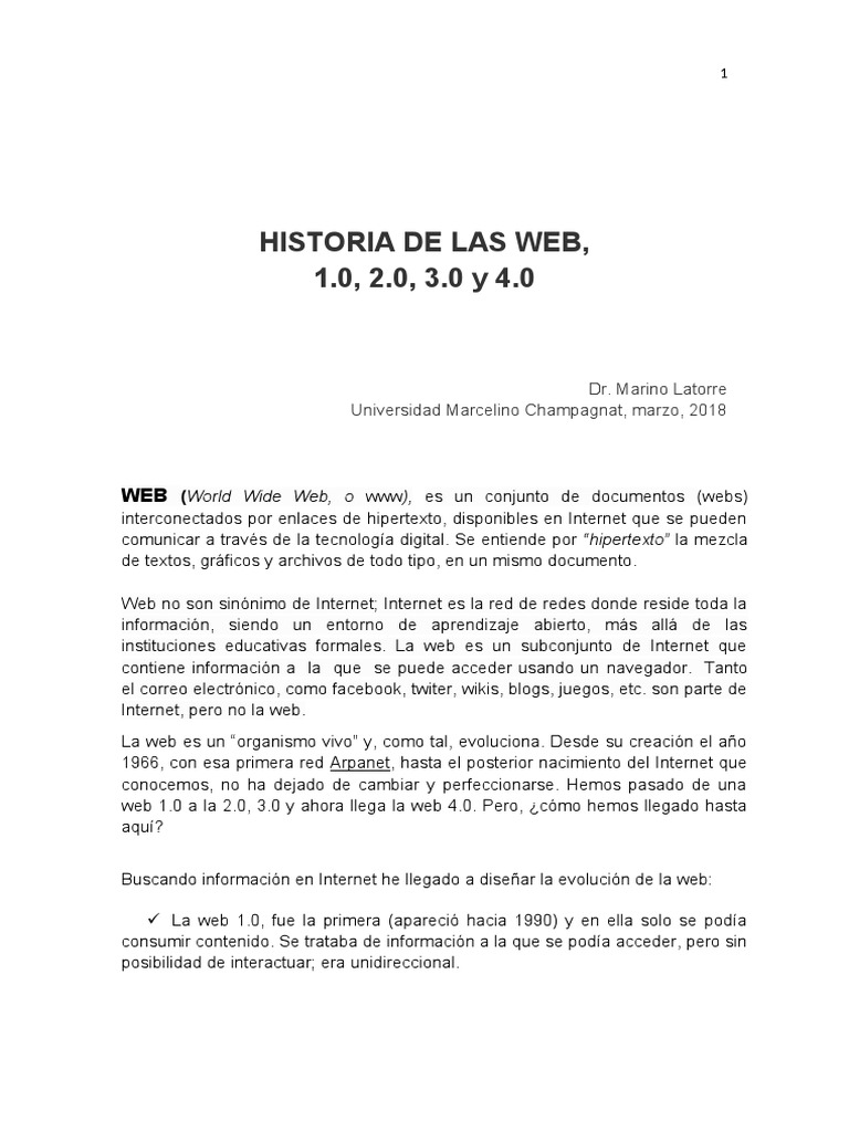 HISTORIA DE LAS WEB 1 0 2 0 3 0 y 4 0 | PDF | web 2.0 | Red mundial