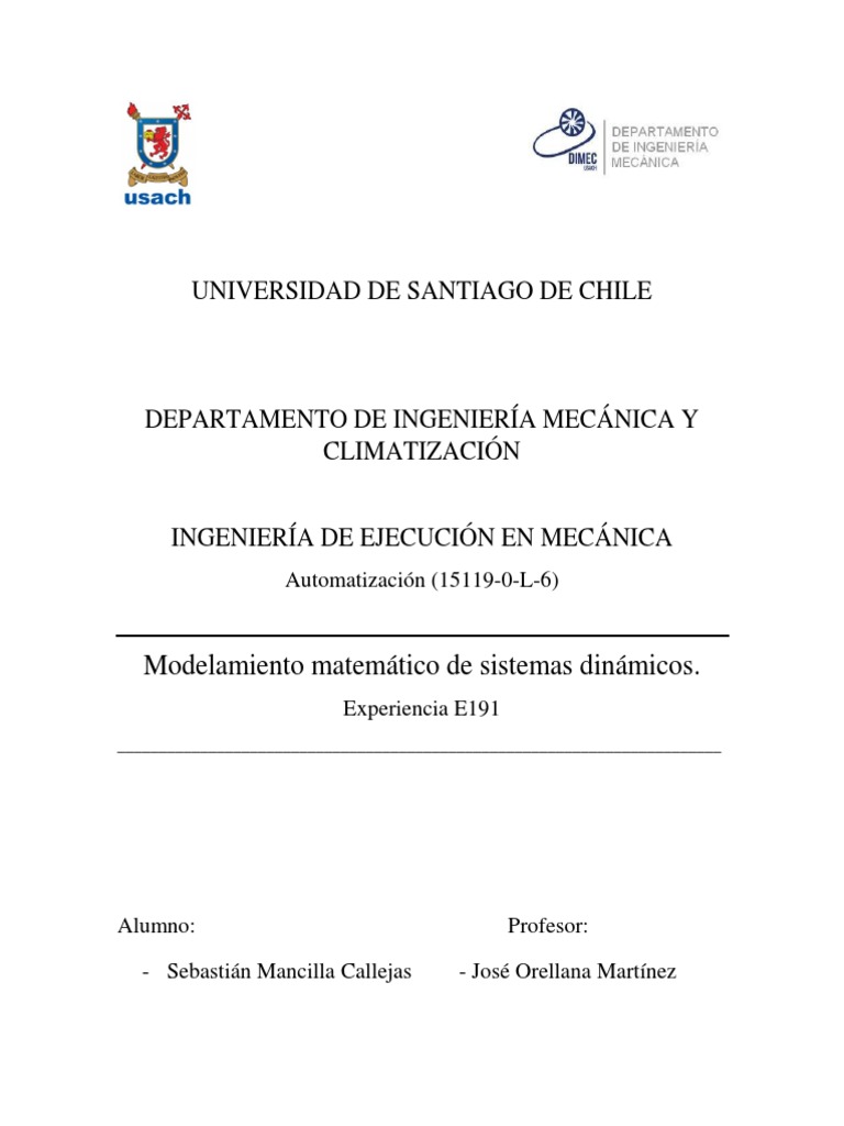 E191 - Modelamiento Matemático de Sistemas Dinámicos | PDF | Mecánica | Modelo matemático