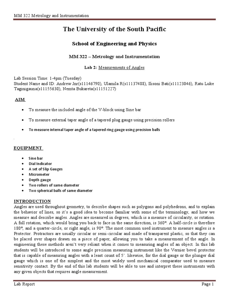 Lab 2 MM322 Final Report | PDF | Angle | Measuring Instrument