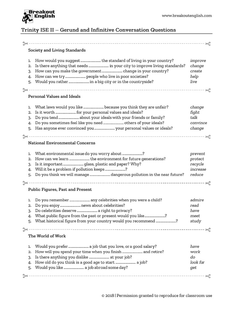 Gerund and Infinitive Conversation Questions | PDF