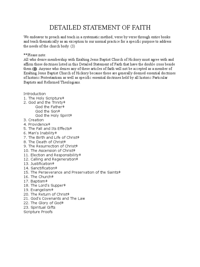 Detailed Statement of Faith | PDF | Perseverance Of The Saints ...