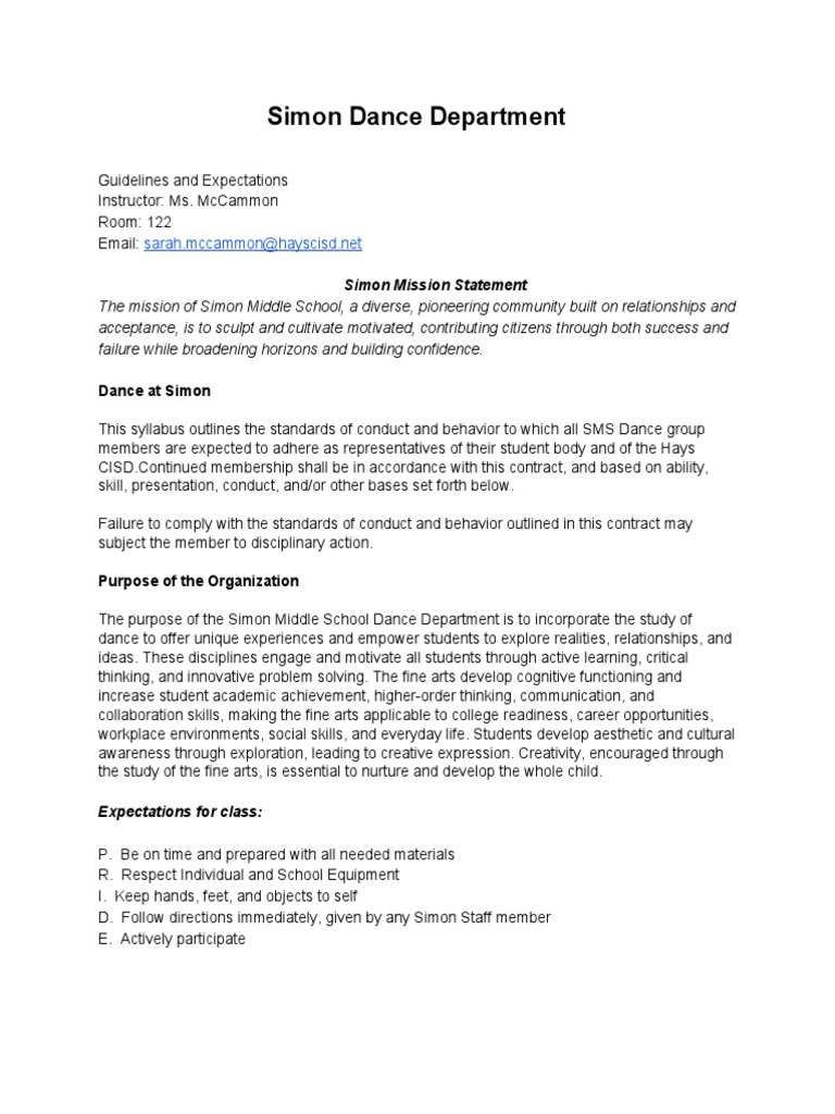 Simon Dance Syllabus | PDF | Creativity | Teachers