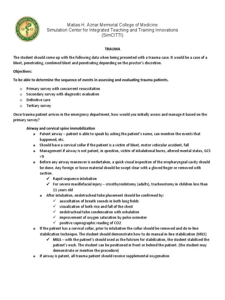 Trauma Performance Rating Module | PDF | Major Trauma | Human Diseases ...