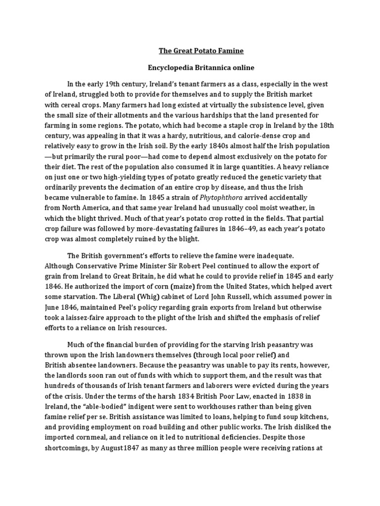 The Great Potato Famine Encyclopedia Britannica Online | PDF | Great ...