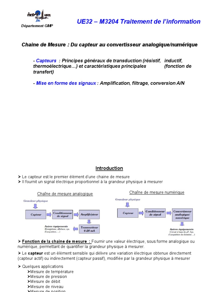 Cours Capteurs | PDF | Capteur | Conductivité électrique