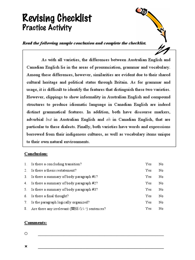 Revising Checklist: Practice Activity | PDF
