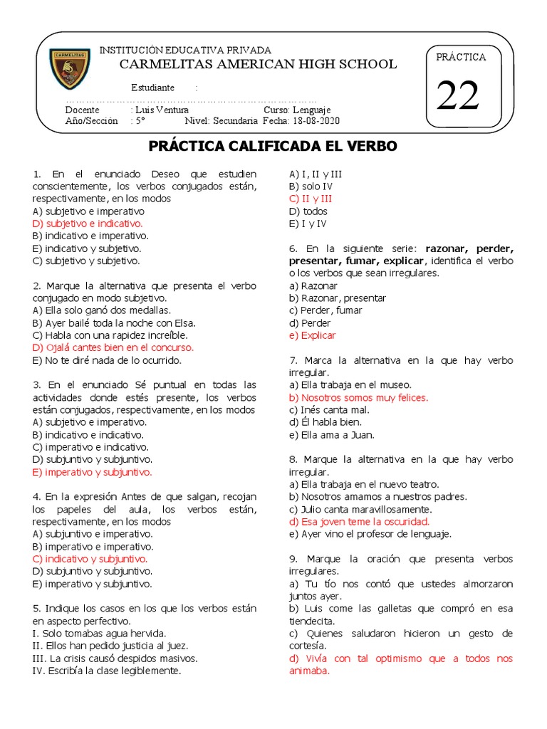 Pract. Leng. 5° Clase 22 | PDF | Verbo | Oración