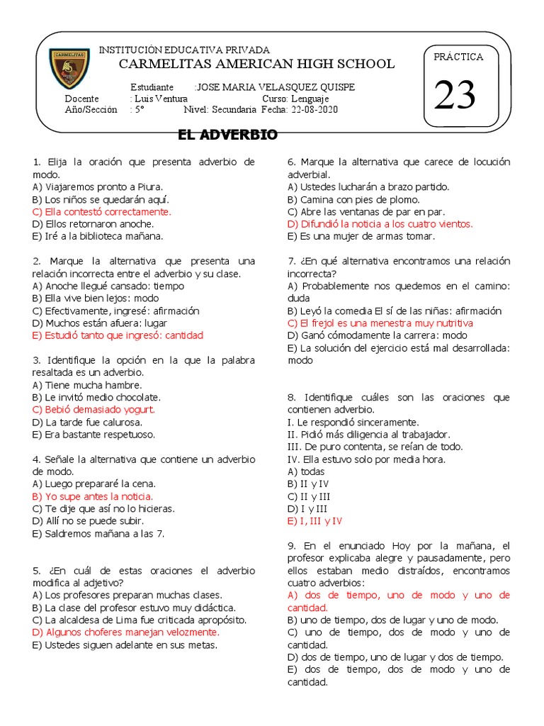Pract. Leng. 5° Clase 23 | PDF | Adverbio | Gramática