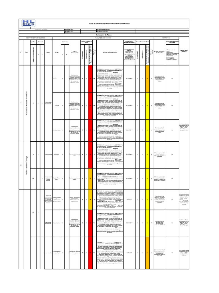 Matriz de Identificacion y Evaluacion de Los Riesgos MIPER | PDF
