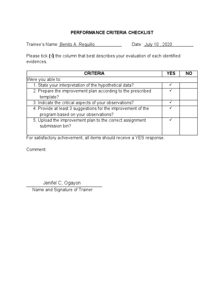 Performance Criteria Checklis1 | PDF