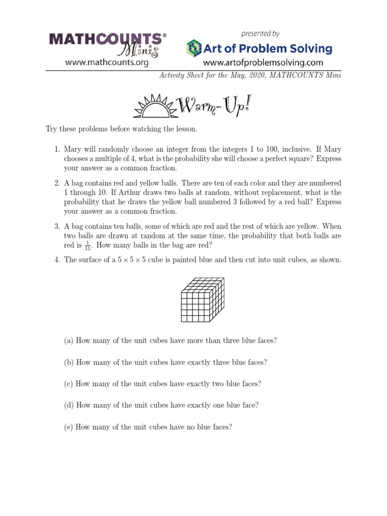 MATHCOUNTS Mini May 2020 Activity Sheet | PDF | Fraction (Mathematics) | Discrete Mathematics