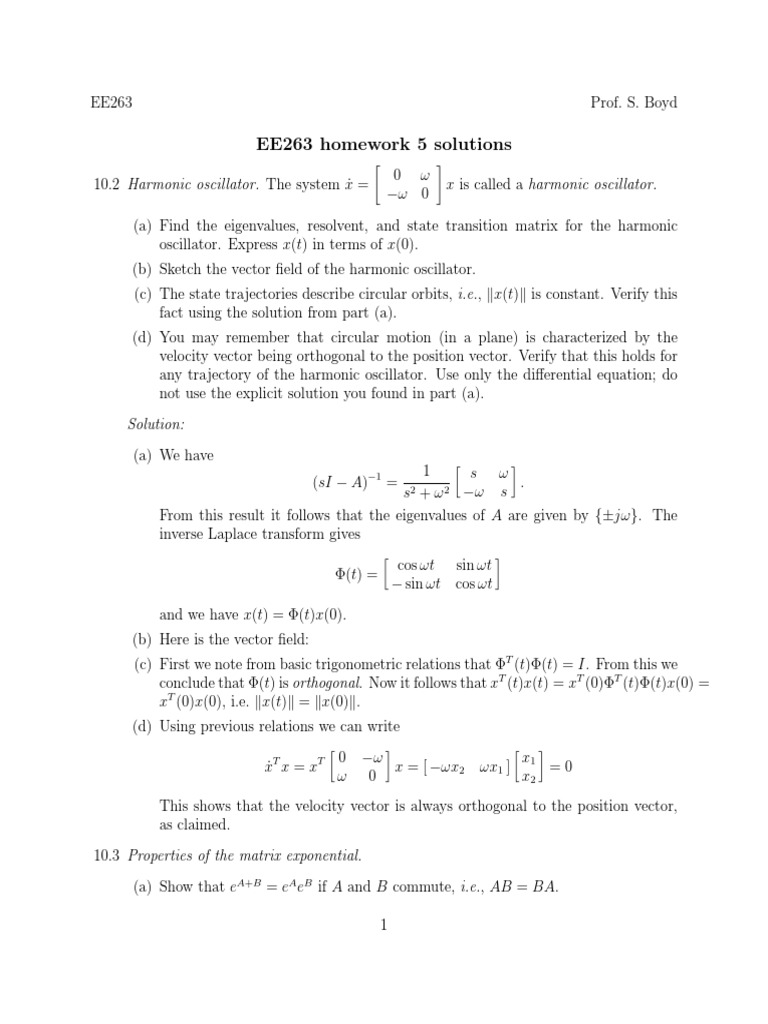 EE263 Homework 5 Solutions | PDF | Trigonometric Functions | Eigenvalues And Eigenvectors