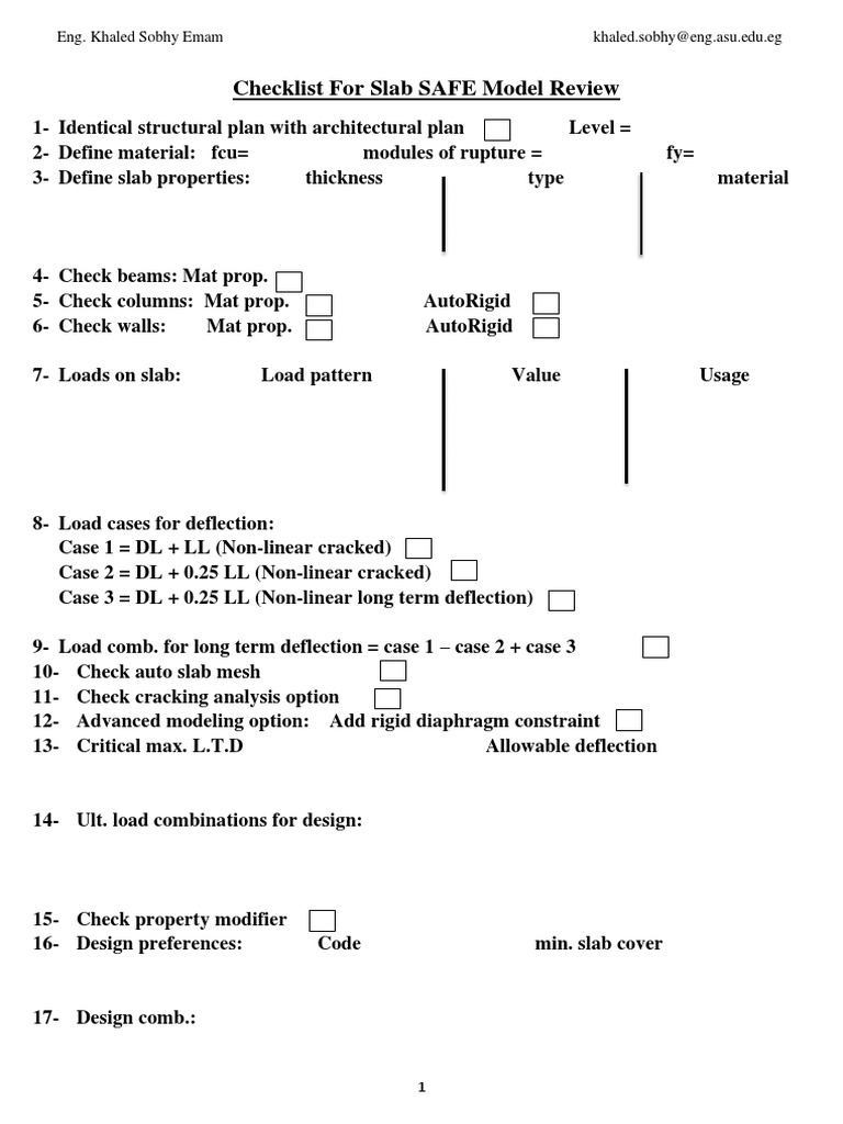 Checklist For Slab SAFE Model Review | PDF | Technology & Engineering