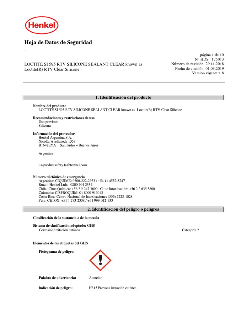 Hoja de Datos de Seguridad Silicón | PDF | Agua | Química