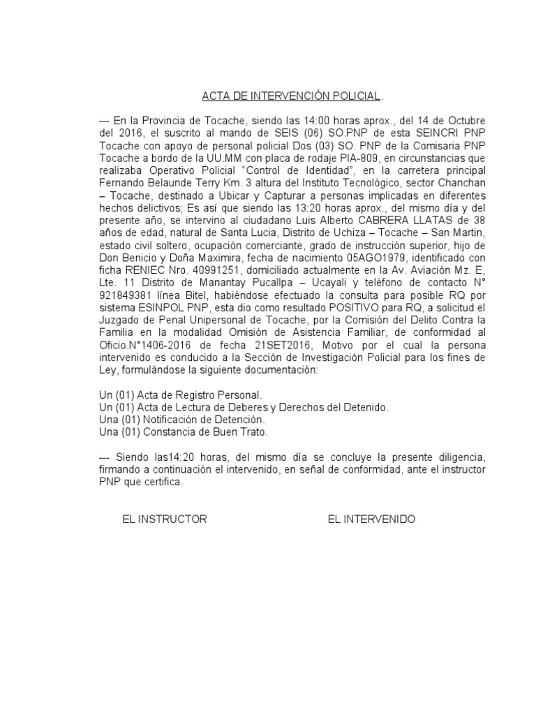 Acta de Intervención Por Rq. | PDF