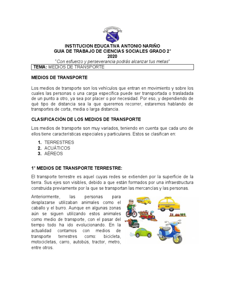 Guia 1 Medios de Transporte | PDF | Transporte de tierra | Transporte