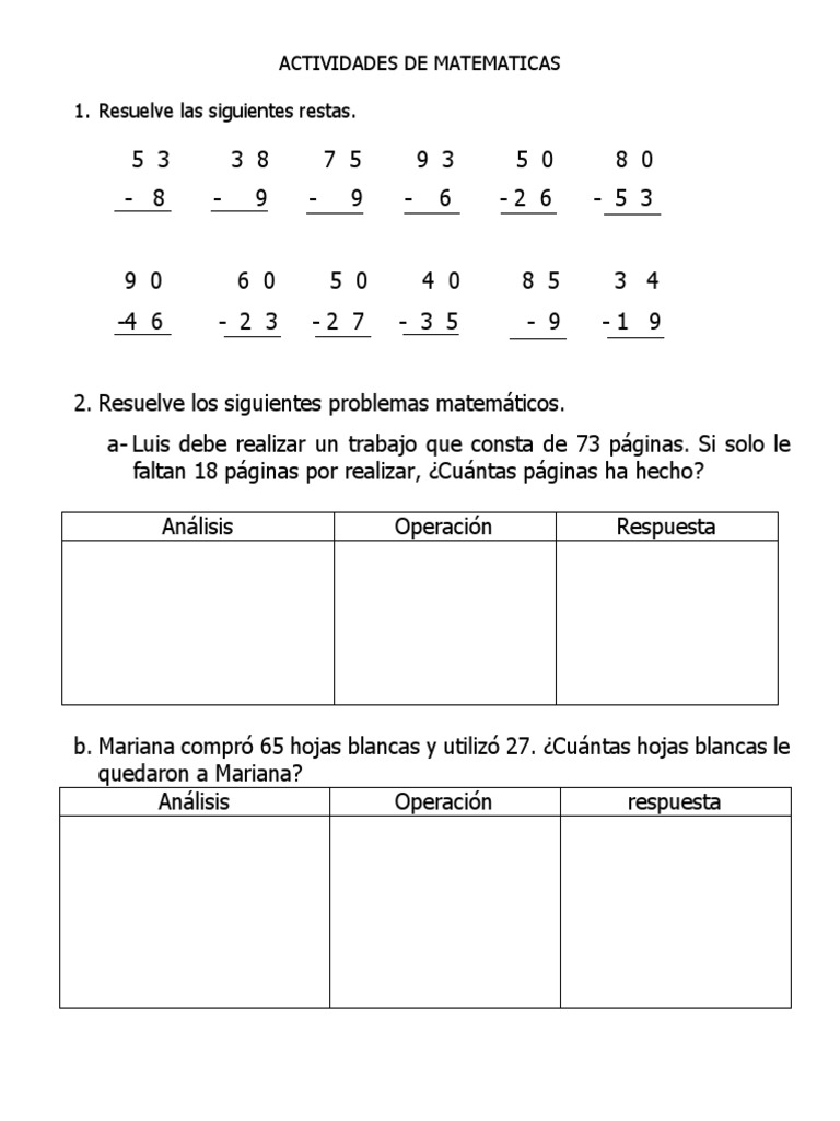 Ficha Restas y Problemas PDF | PDF | Métodos y materiales de enseñanza