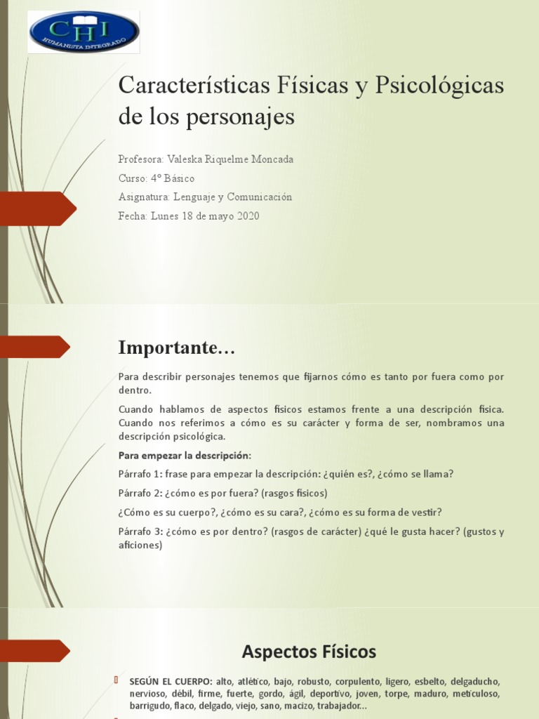 4° Características Físicas y Psicológicas de Los Personajes | PDF