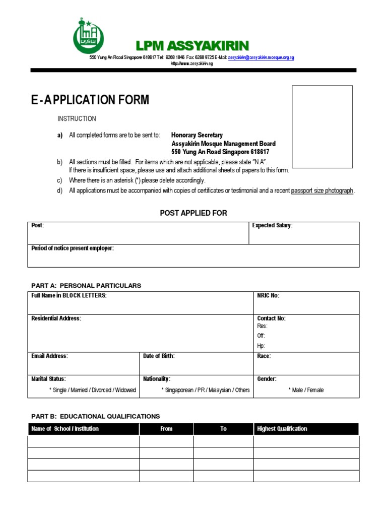 Assyakirin Mosque Job Application Form | PDF | Government | Justice