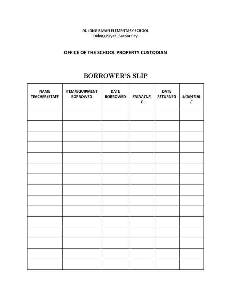 Borrower's Slip | PDF