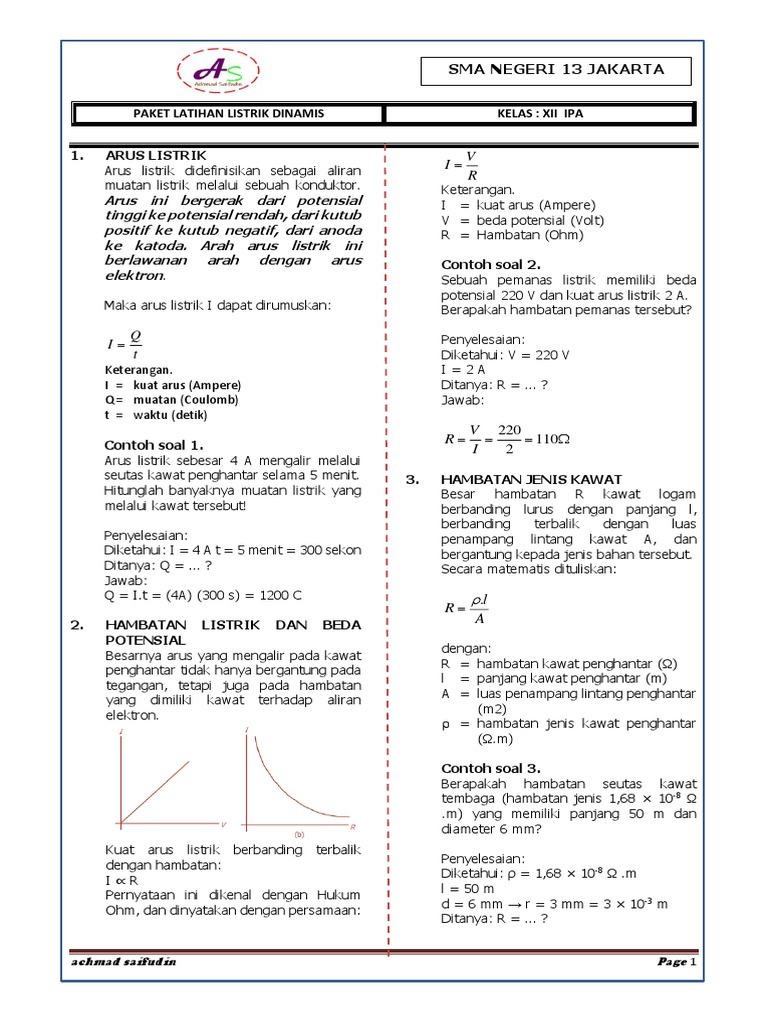 Bab 1 Paket Soal Latihan Listrik Dinamis PJJ PDF | PDF