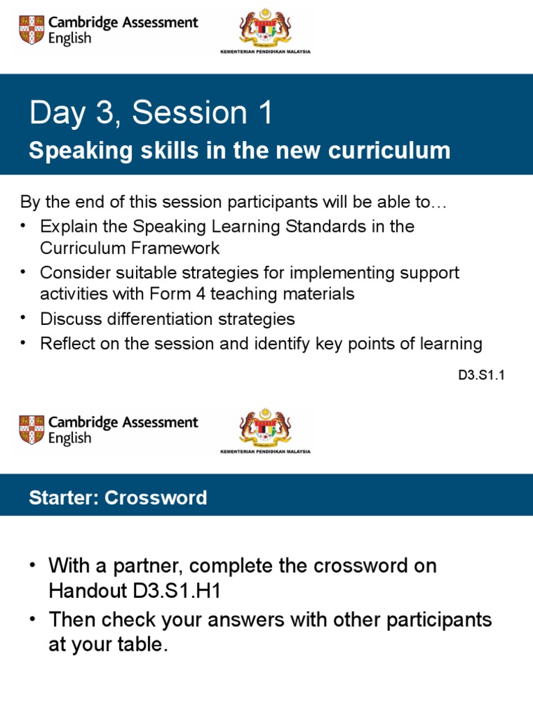 Day 3, Session 1: Speaking Skills in The New Curriculum | PDF | Lesson ...