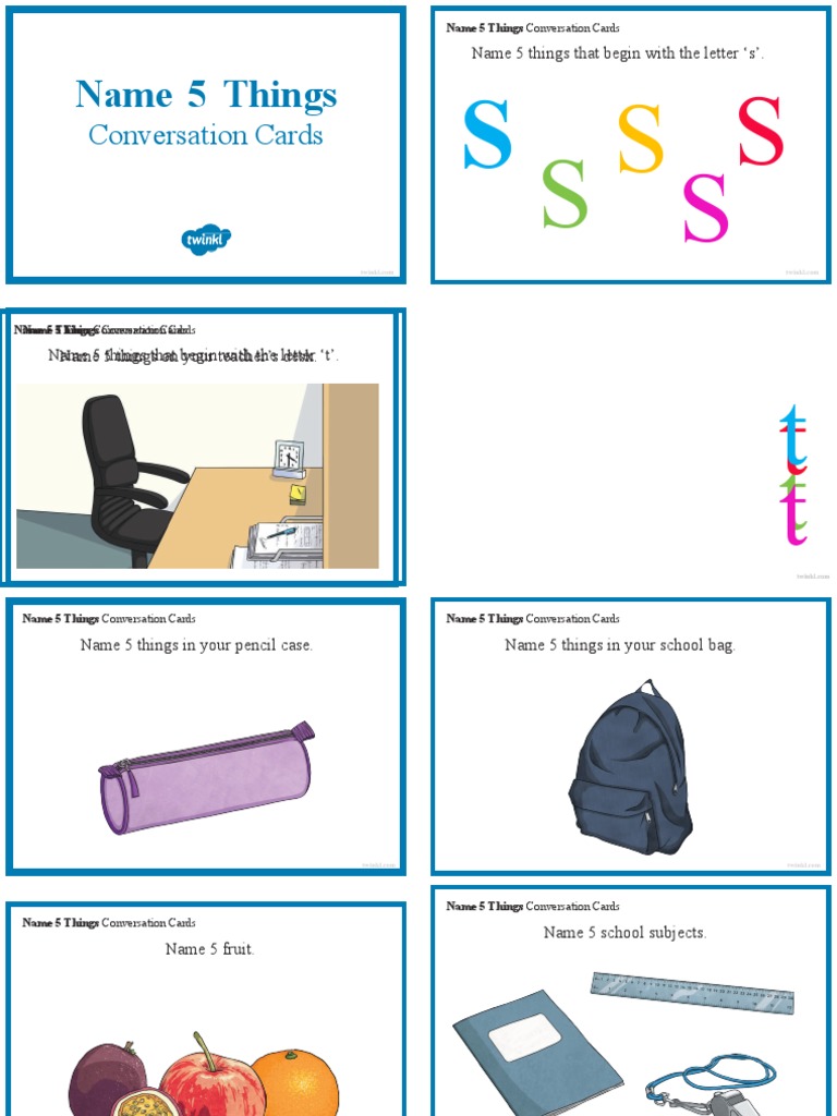 Name 5 Things: Conversation Cards | PDF | Cuisine | Foods