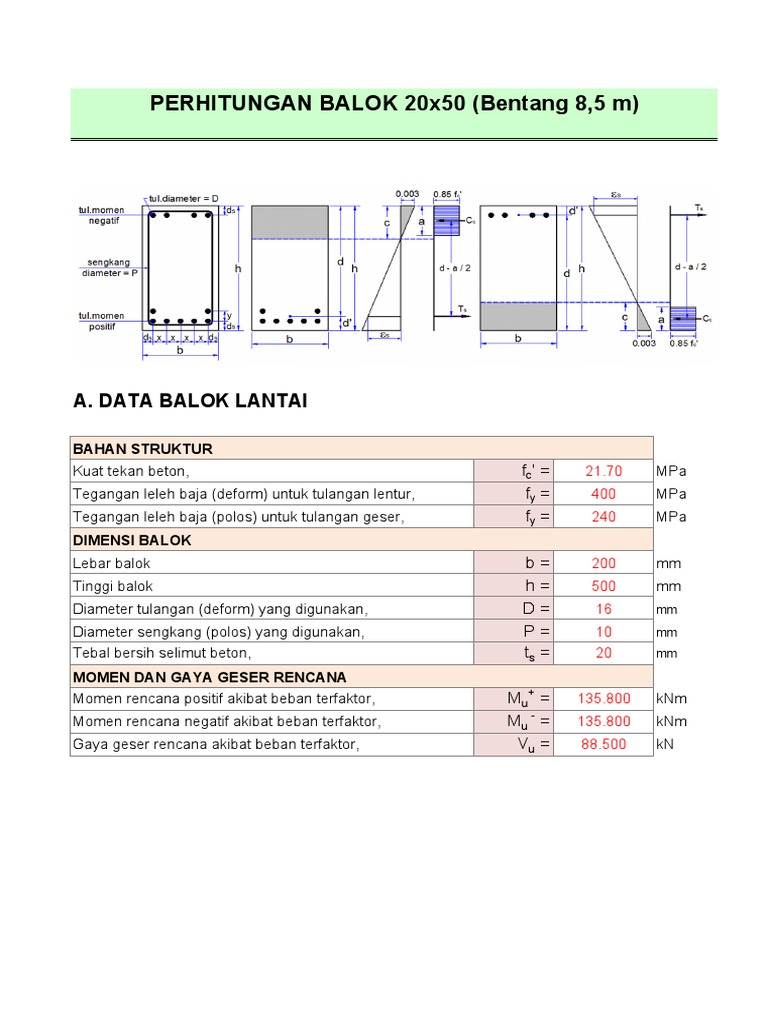 Penulangan Balok 20x50-Bentang8,5m | PDF