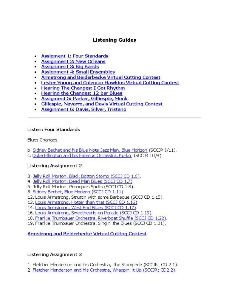Assigment For Listening Guides | PDF | Saxophone | Music Of The African ...