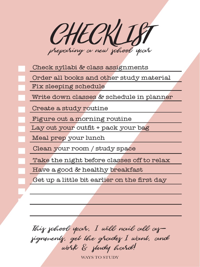 Back-to-School Preparation Checklist | PDF