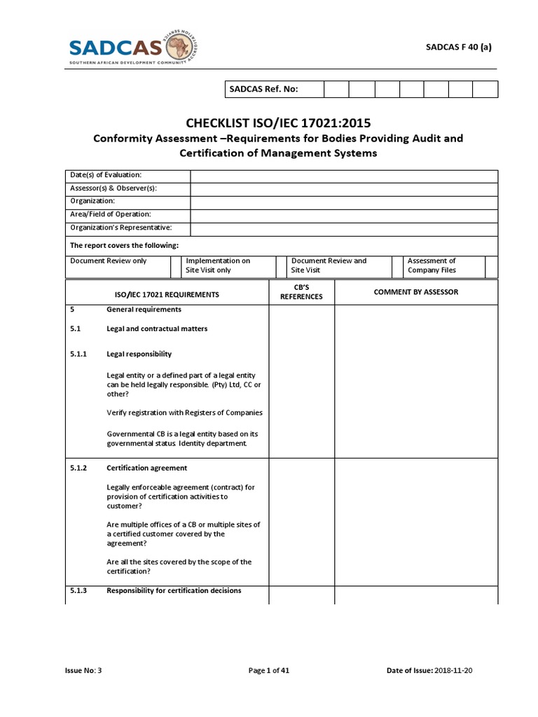 Checklist Iso/iec 17021:2015 | PDF