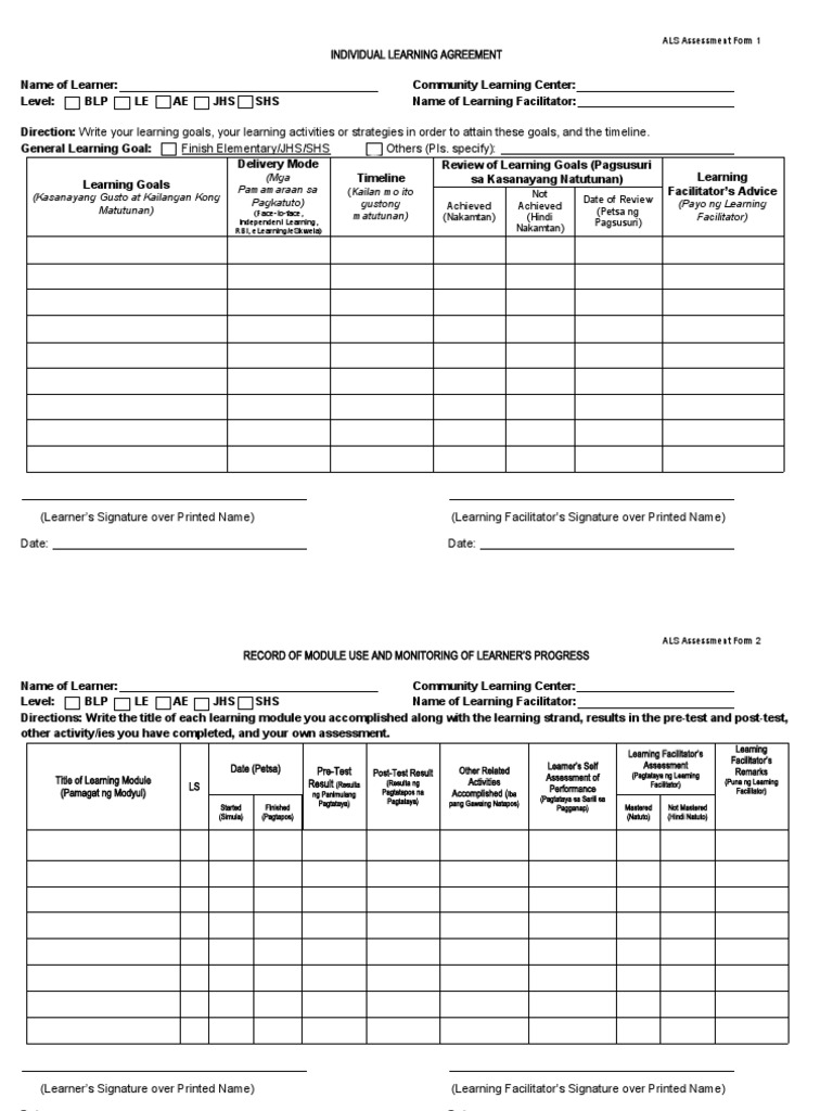 ALS-Assessment-Form-1-ILA-1-and-2 | Psychological Concepts | Psychology
