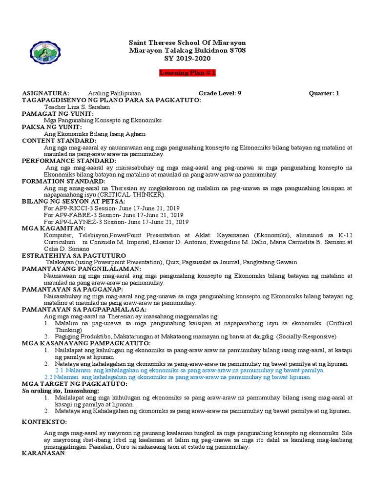LSS-AP9-Q1-LP1-Ekonomiks Bilang Isang Agham-SY 19-20 | PDF