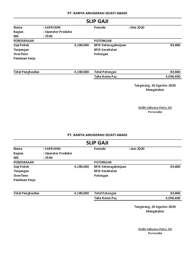 Contoh SLIP GAJI | PDF